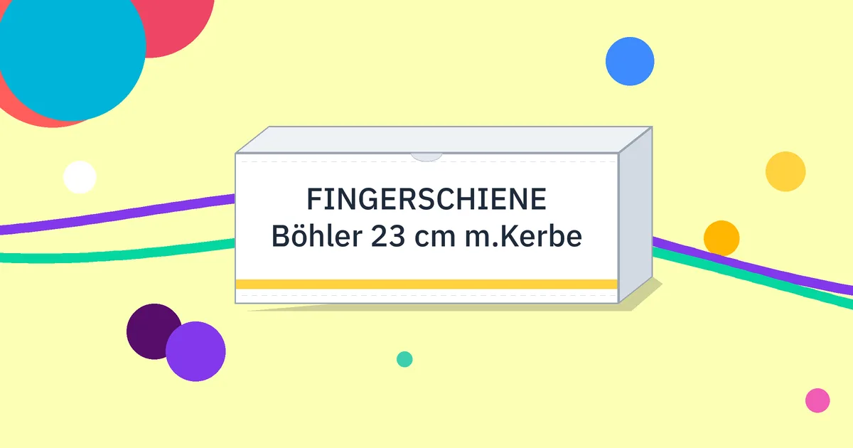 Symbolbild: Packung mit der Aufschrift FINGERSCHIENE Böhler 23 cm m.Kerbe (PZN 07018003) – Verfügbarkeit und Bezug in Apotheken in Frankfurt am Main