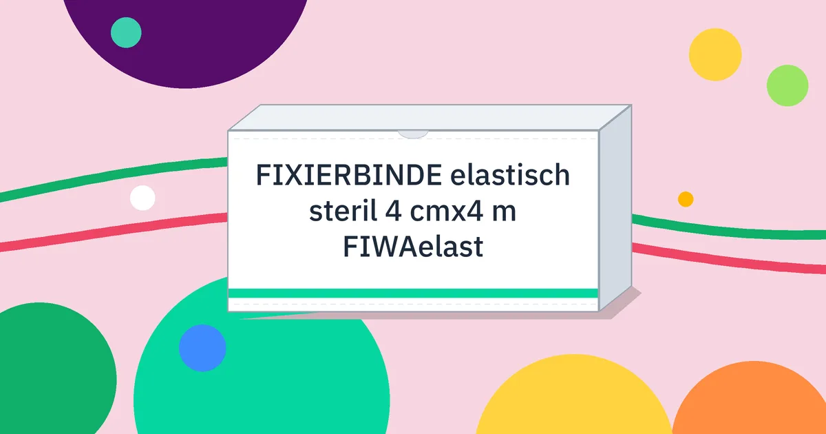 Symbolbild: Packung mit der Aufschrift FIXIERBINDE elastisch steril 4 cmx4 m FIWAelast (PZN 11860183) – Verfügbarkeit und Bezug in Apotheken in Frankfurt am Main