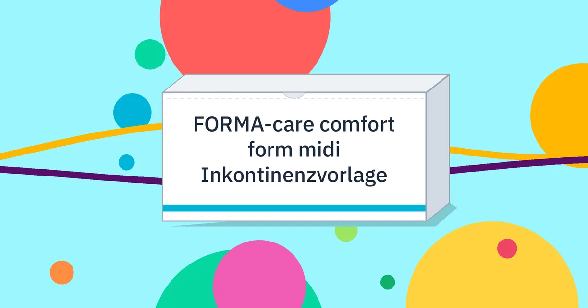 Symbolbild: Packung mit der Aufschrift FORMA-care comfort form midi Inkontinenzvorlage (PZN 18399787) – Verfügbarkeit und Bezug in Apotheken in Frankfurt am Main
