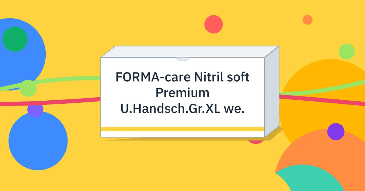 Symbolbild: Packung mit der Aufschrift FORMA-care Nitril soft Premium U.Handsch.Gr.XL we. (PZN 11000606) – Verfügbarkeit und Bezug in Apotheken in Frankfurt am Main