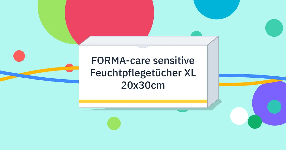 Symbolbild: Packung mit der Aufschrift FORMA-care sensitive Feuchtpflegetücher XL 20x30cm (PZN 19106801) – Verfügbarkeit und Bezug in Apotheken in Frankfurt am Main