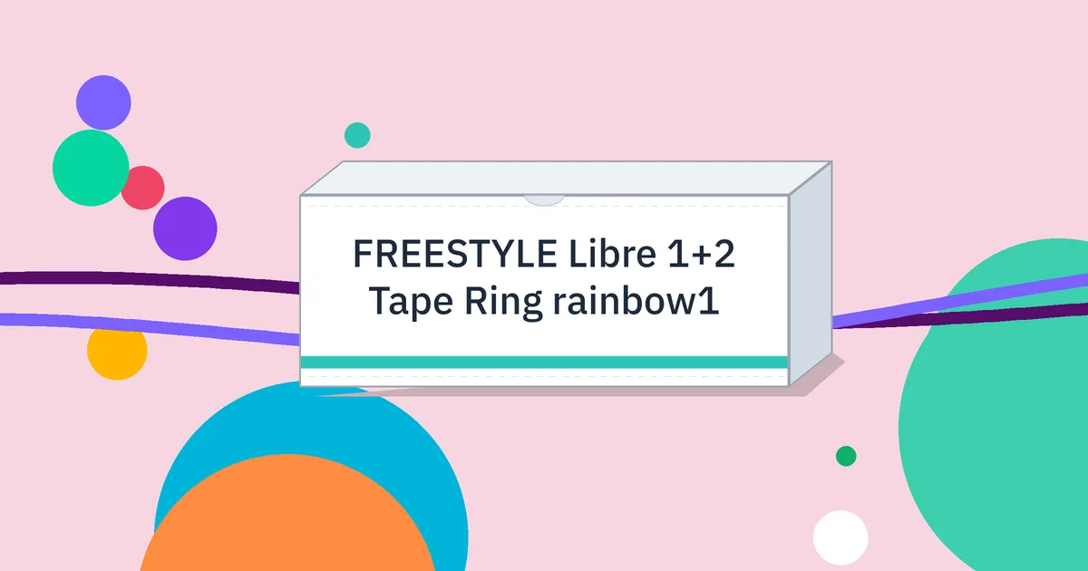 Symbolbild: Packung mit der Aufschrift FREESTYLE Libre 1+2 Tape Ring rainbow1 (PZN 18177650) – Verfügbarkeit und Bezug in Apotheken in Frankfurt am Main