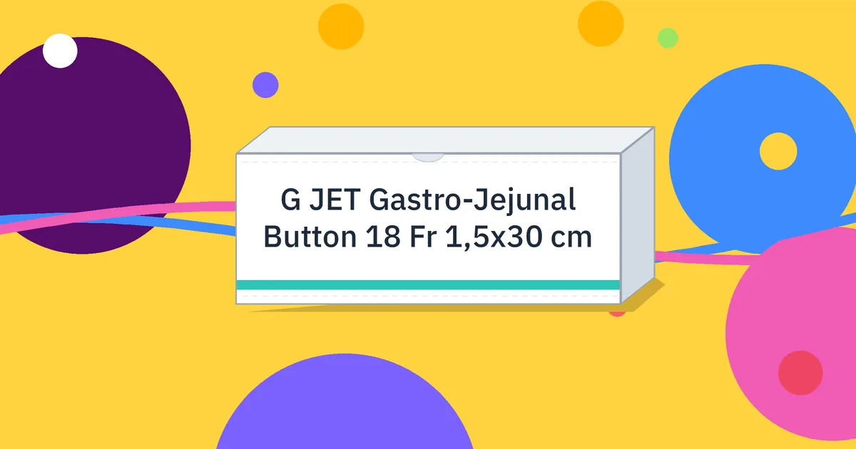 Symbolbild: Packung mit der Aufschrift G JET Gastro-Jejunal Button 18 Fr 1,5x30 cm (PZN 14343293) – Verfügbarkeit und Bezug in Apotheken in Frankfurt am Main