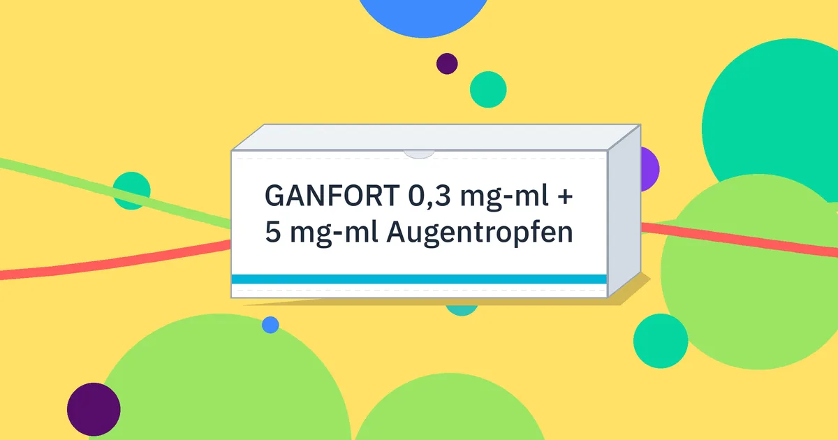 Symbolbild: Packung mit der Aufschrift GANFORT 0,3 mg-ml + 5 mg-ml Augentropfen (PZN 18502570) – Verfügbarkeit und Bezug in Apotheken in Frankfurt am Main