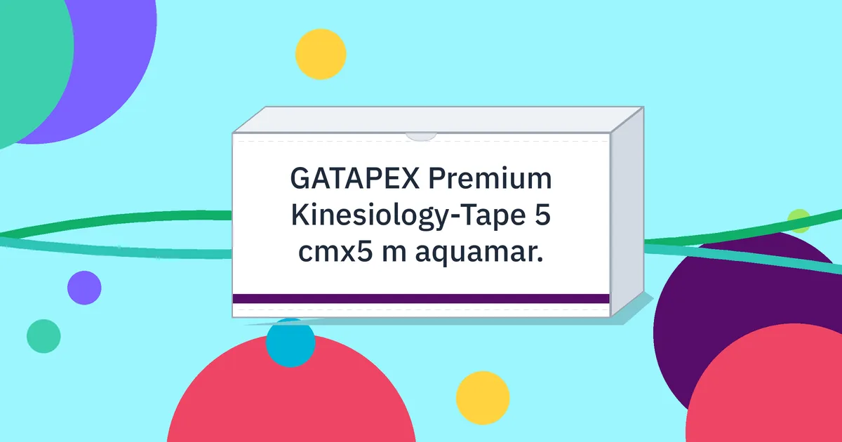 Symbolbild: Packung mit der Aufschrift GATAPEX Premium Kinesiology-Tape 5 cmx5 m aquamar. (PZN 08928581) – Verfügbarkeit und Bezug in Apotheken in Frankfurt am Main