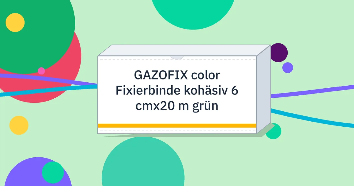 Symbolbild: Packung mit der Aufschrift GAZOFIX color Fixierbinde kohäsiv 6 cmx20 m grün (PZN 11587706) – Verfügbarkeit und Bezug in Apotheken in Frankfurt am Main