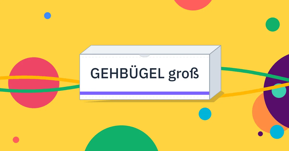 Symbolbild: Packung mit der Aufschrift GEHBÜGEL groß (PZN 01962511) – Verfügbarkeit und Bezug in Apotheken in Frankfurt am Main