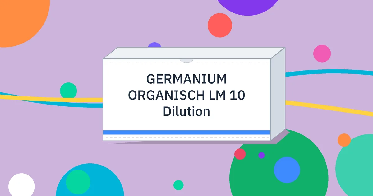 Symbolbild: Packung mit der Aufschrift GERMANIUM ORGANISCH LM 10 Dilution (PZN 16363704) – Verfügbarkeit und Bezug in Apotheken in Frankfurt am Main