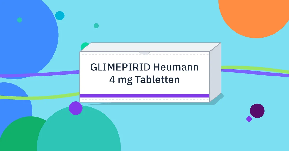 Symbolbild: Packung mit der Aufschrift GLIMEPIRID Heumann 4 mg Tabletten (PZN 04378936) – Verfügbarkeit und Bezug in Apotheken in Frankfurt am Main