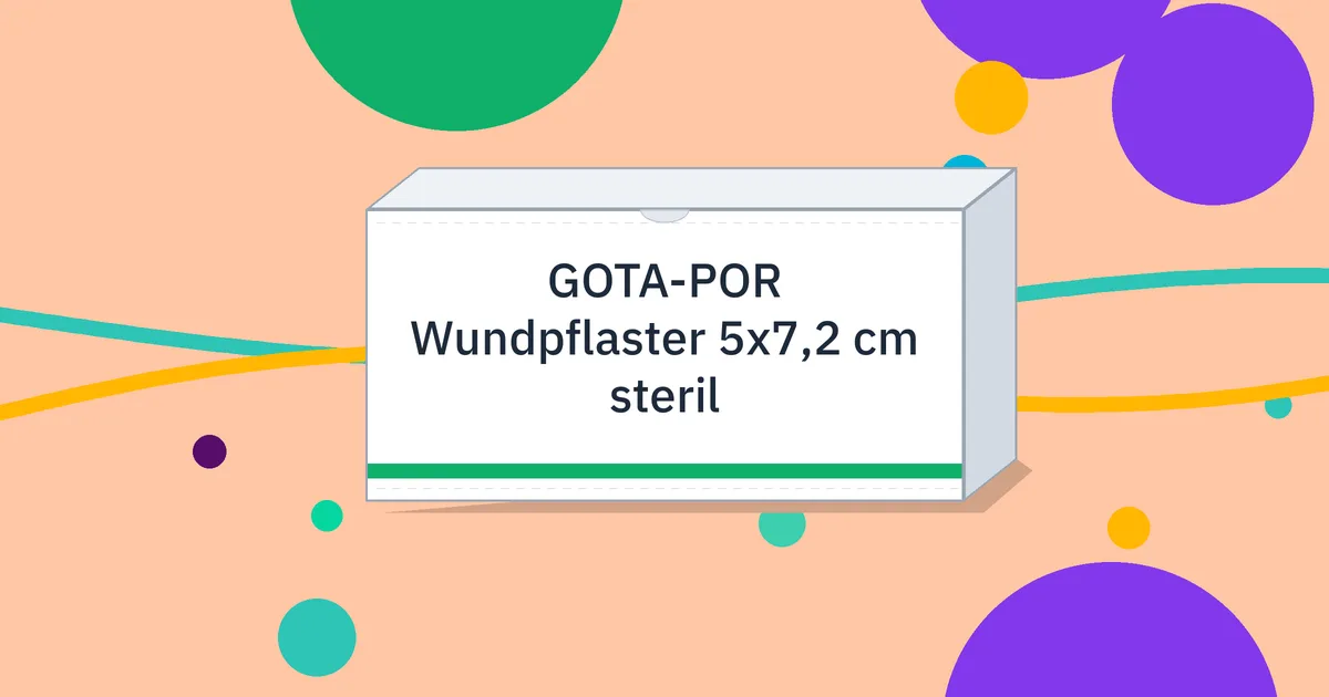 Symbolbild: Packung mit der Aufschrift GOTA-POR Wundpflaster 5x7,2 cm steril (PZN 04473250) – Verfügbarkeit und Bezug in Apotheken in Frankfurt am Main