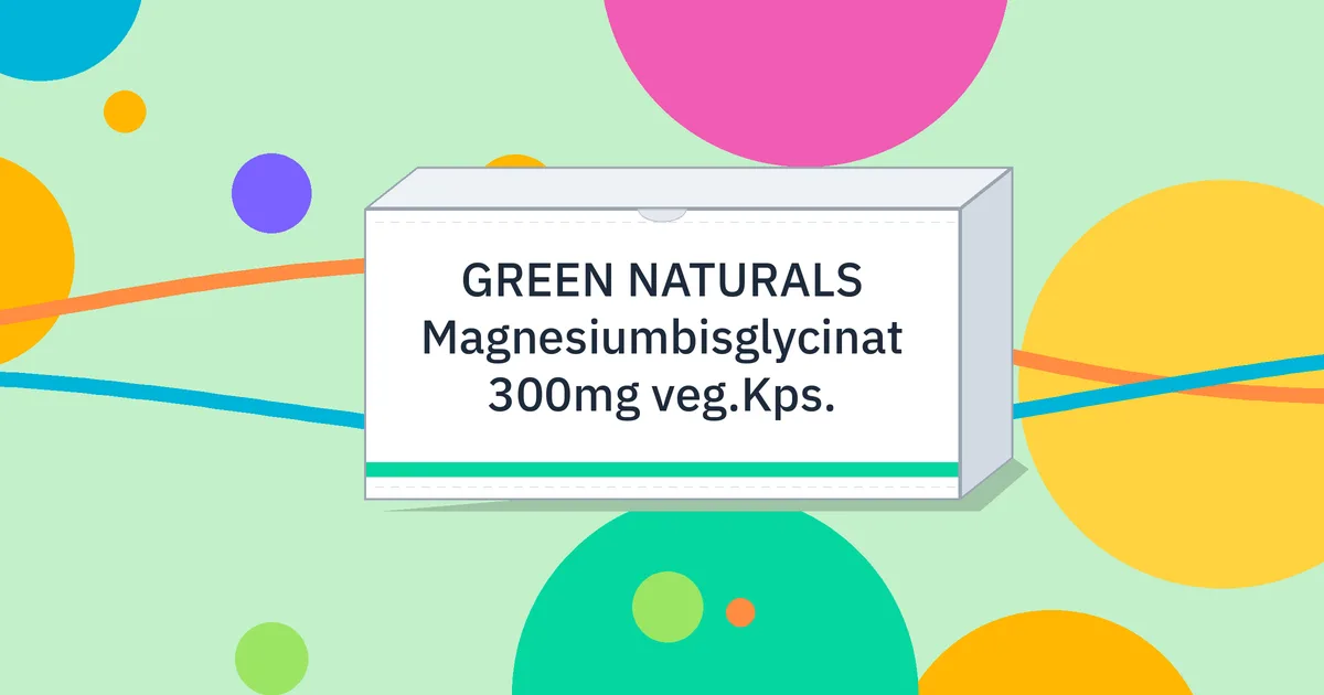 Symbolbild: Packung mit der Aufschrift GREEN NATURALS Magnesiumbisglycinat 300mg veg.Kps. (PZN 20862399) – Verfügbarkeit und Bezug in Apotheken in Frankfurt am Main