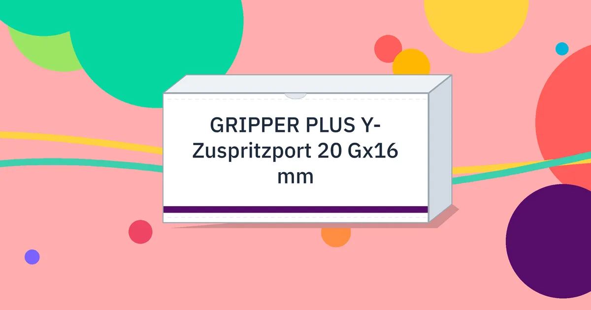 Symbolbild: Packung mit der Aufschrift GRIPPER PLUS Y-Zuspritzport 20 Gx16 mm (PZN 09675573) – Verfügbarkeit und Bezug in Apotheken in Frankfurt am Main
