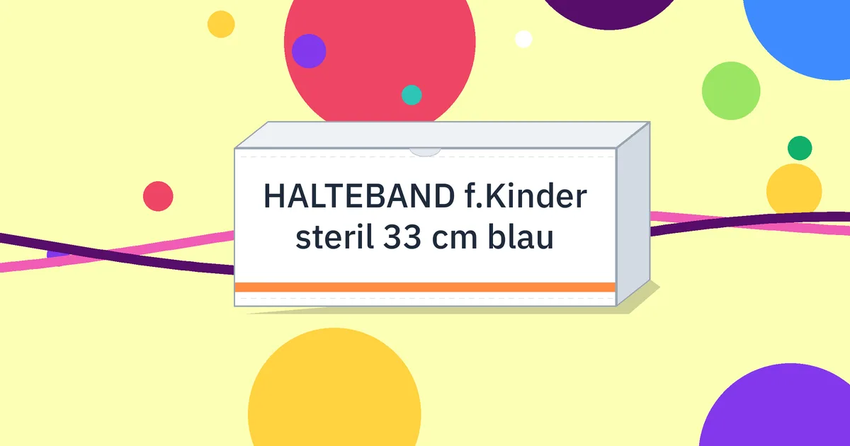 Symbolbild: Packung mit der Aufschrift HALTEBAND f.Kinder steril 33 cm blau (PZN 16034113) – Verfügbarkeit und Bezug in Apotheken in Frankfurt am Main