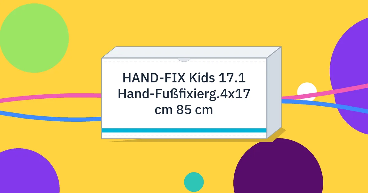 Symbolbild: Packung mit der Aufschrift HAND-FIX Kids 17.1 Hand-Fußfixierg.4x17 cm 85 cm (PZN 18777924) – Verfügbarkeit und Bezug in Apotheken in Frankfurt am Main