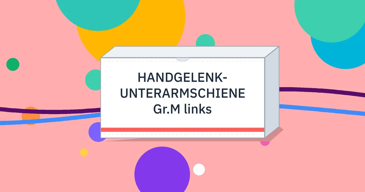 Symbolbild: Packung mit der Aufschrift HANDGELENK-UNTERARMSCHIENE Gr.M links (PZN 10399351) – Verfügbarkeit und Bezug in Apotheken in Frankfurt am Main