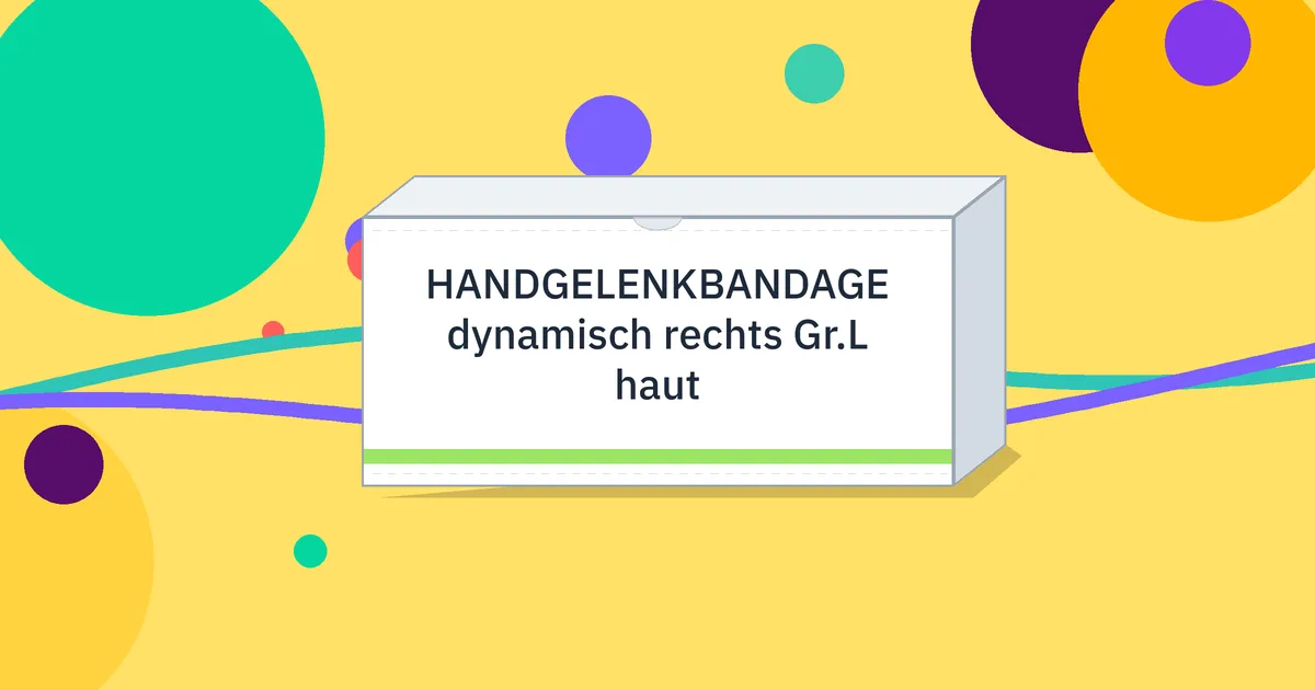 Symbolbild: Packung mit der Aufschrift HANDGELENKBANDAGE dynamisch rechts Gr.L haut (PZN 13827379) – Verfügbarkeit und Bezug in Apotheken in Frankfurt am Main