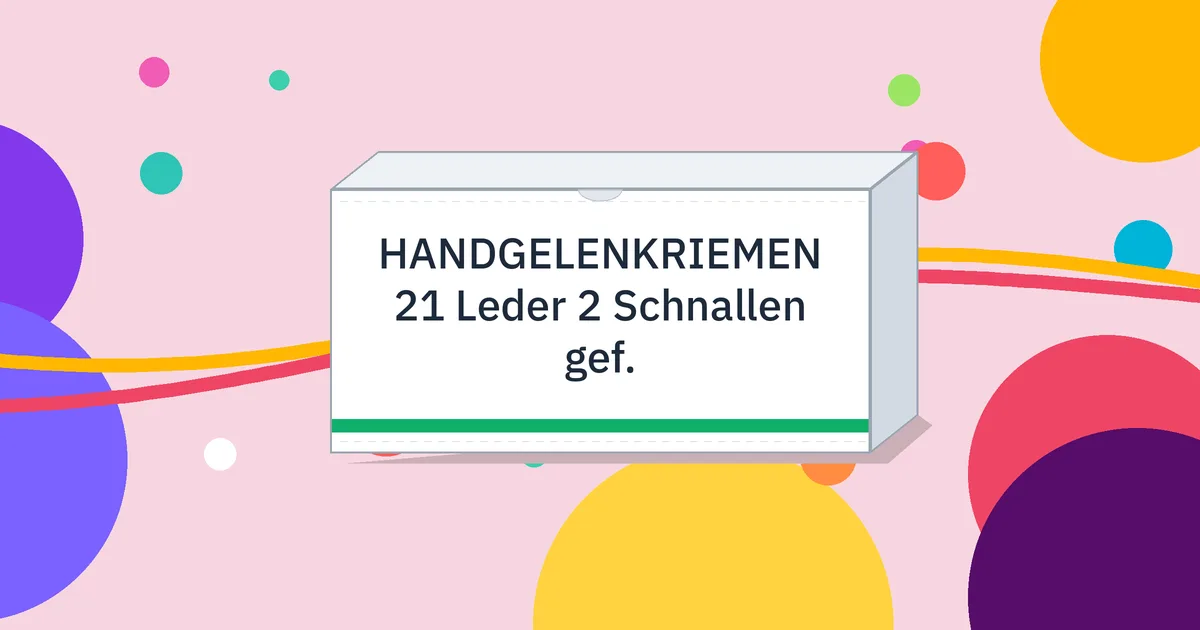 Symbolbild: Packung mit der Aufschrift HANDGELENKRIEMEN 21 Leder 2 Schnallen gef. (PZN 03230189) – Verfügbarkeit und Bezug in Apotheken in Frankfurt am Main