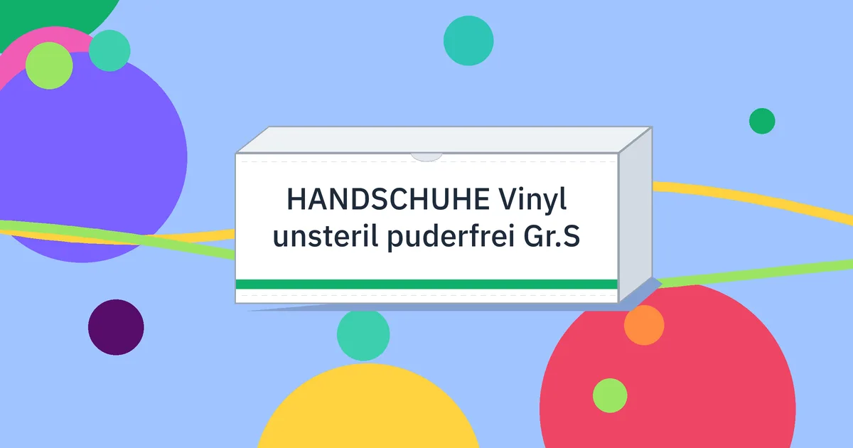 Symbolbild: Packung mit der Aufschrift HANDSCHUHE Vinyl unsteril puderfrei Gr.S (PZN 01253097) – Verfügbarkeit und Bezug in Apotheken in Frankfurt am Main