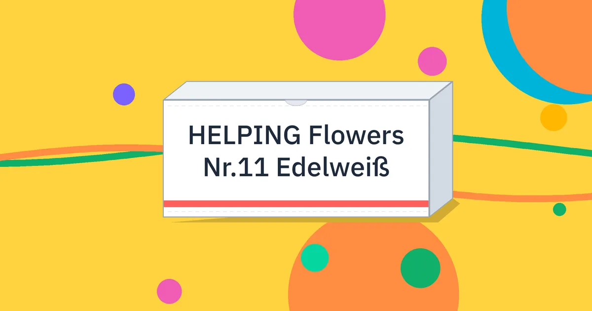 Symbolbild: Packung mit der Aufschrift HELPING Flowers Nr.11 Edelweiß (PZN 12499683) – Verfügbarkeit und Bezug in Apotheken in Frankfurt am Main