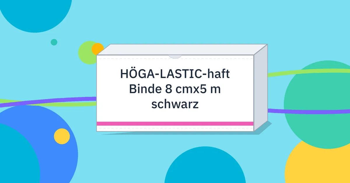 Symbolbild: Packung mit der Aufschrift HÖGA-LASTIC-haft Binde 8 cmx5 m schwarz (PZN 15294421) – Verfügbarkeit und Bezug in Apotheken in Frankfurt am Main