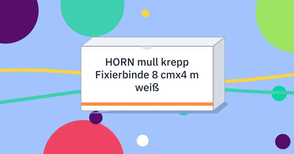 Symbolbild: Packung mit der Aufschrift HORN mull krepp Fixierbinde 8 cmx4 m weiß (PZN 04659457) – Verfügbarkeit und Bezug in Apotheken in Frankfurt am Main