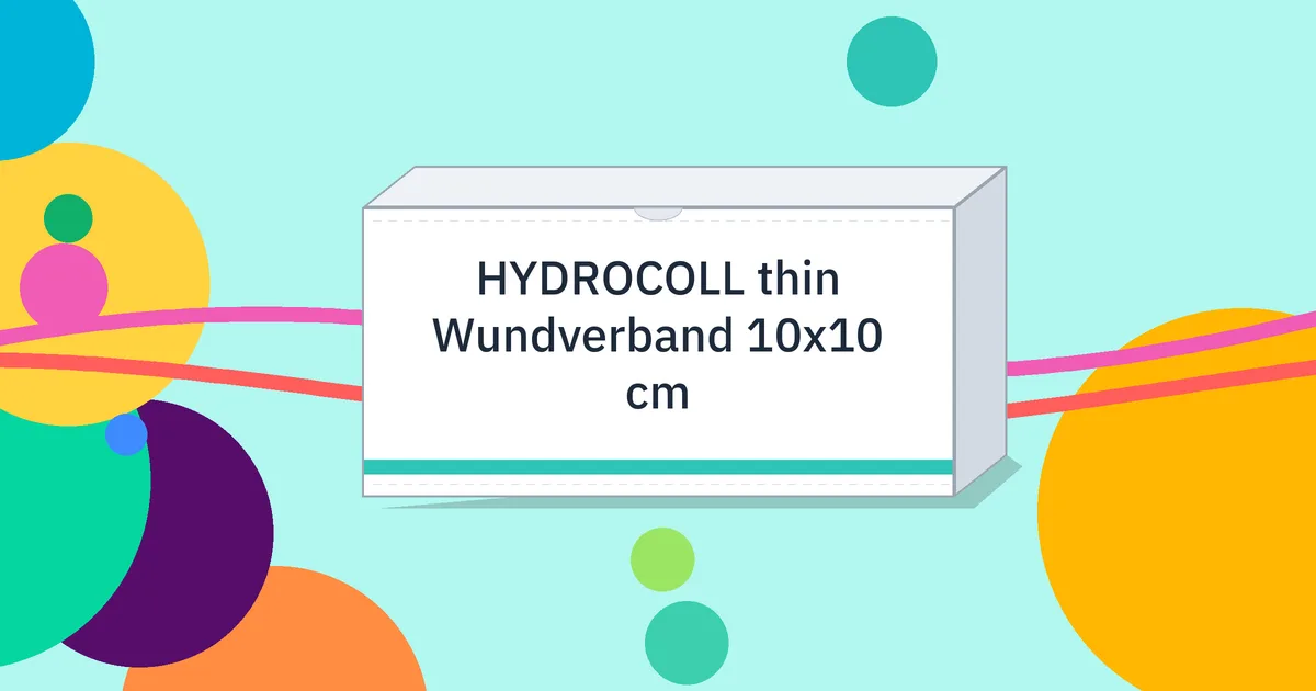 Symbolbild: Packung mit der Aufschrift HYDROCOLL thin Wundverband 10x10 cm (PZN 10852193) – Verfügbarkeit und Bezug in Apotheken in Frankfurt am Main