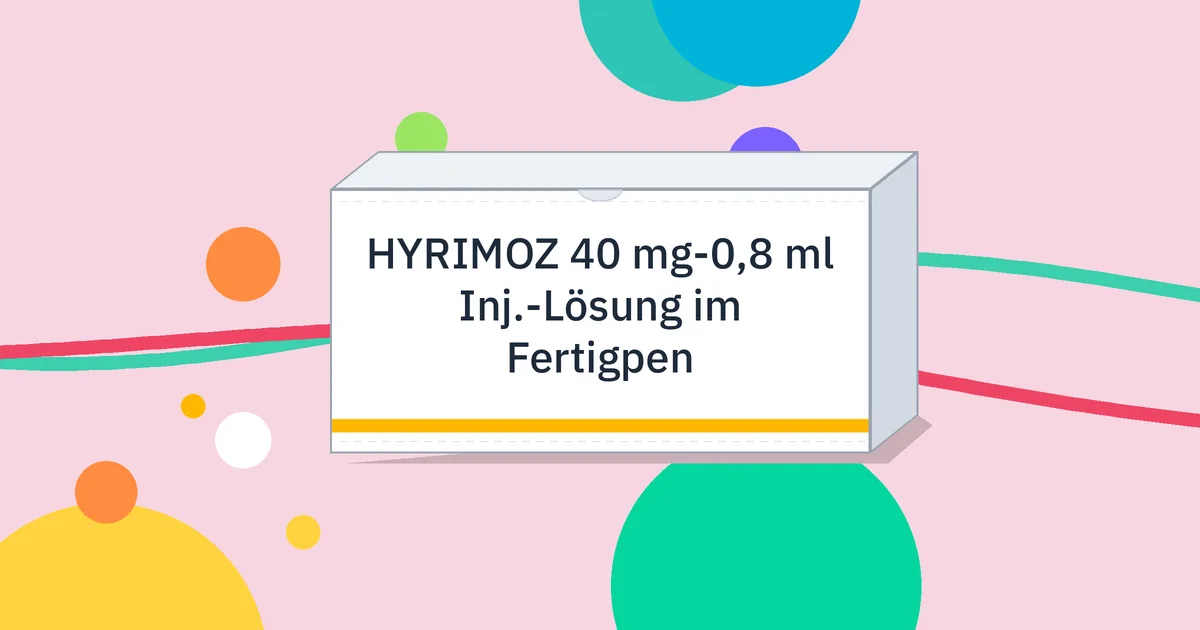 Symbolbild: Packung mit der Aufschrift HYRIMOZ 40 mg-0,8 ml Inj.-Lösung im Fertigpen (PZN 16958001) – Verfügbarkeit und Bezug in Apotheken in Frankfurt am Main