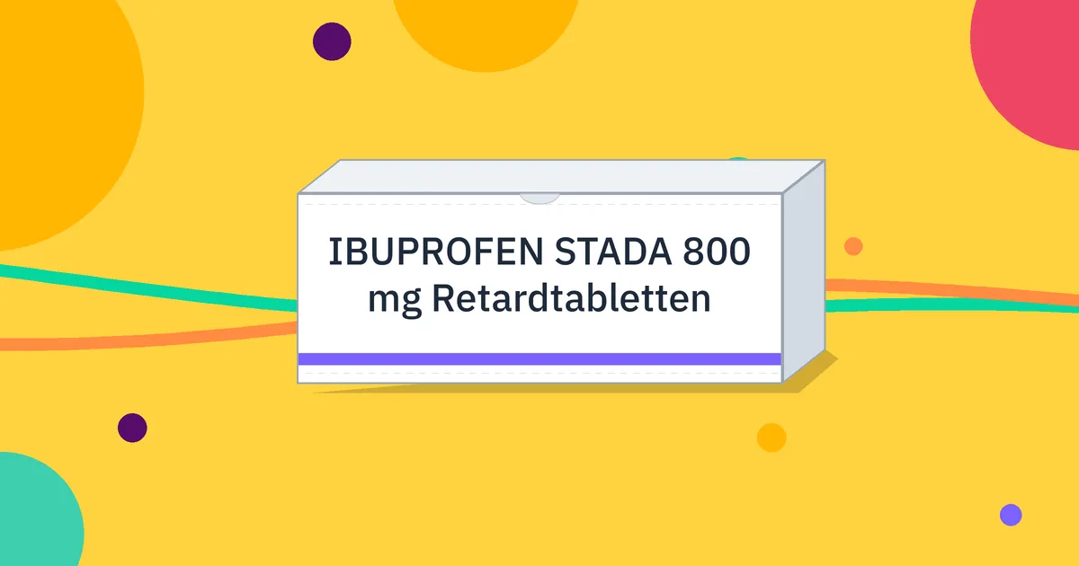 Symbolbild: Packung mit der Aufschrift IBUPROFEN STADA 800 mg Retardtabletten (PZN 03716667) – Verfügbarkeit und Bezug in Apotheken in Frankfurt am Main