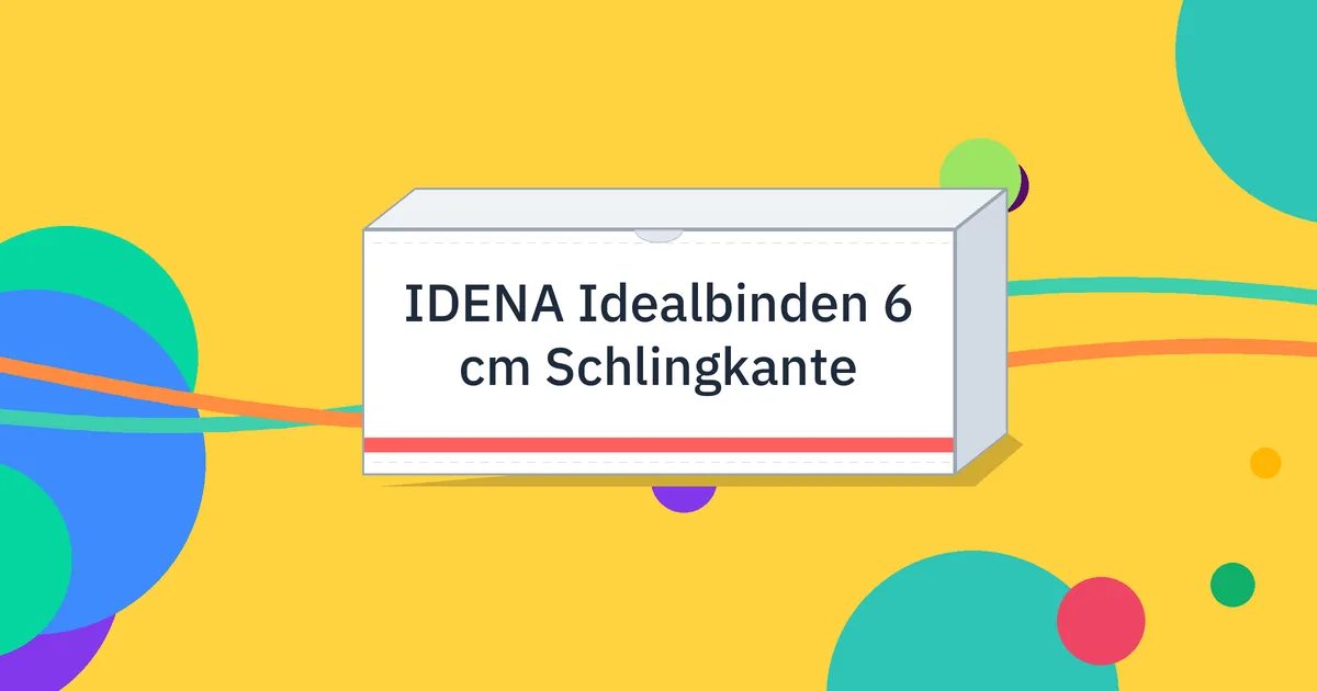 Symbolbild: Packung mit der Aufschrift IDENA Idealbinden 6 cm Schlingkante (PZN 02794843) – Verfügbarkeit und Bezug in Apotheken in Frankfurt am Main