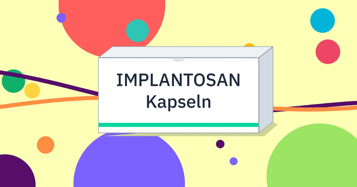 Symbolbild: Packung mit der Aufschrift IMPLANTOSAN Kapseln (PZN 20218066) – Verfügbarkeit und Bezug in Apotheken in Frankfurt am Main
