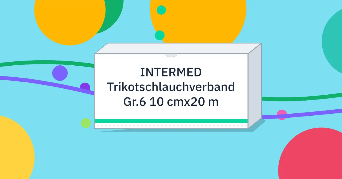 Symbolbild: Packung mit der Aufschrift INTERMED Trikotschlauchverband Gr.6 10 cmx20 m (PZN 02607025) – Verfügbarkeit und Bezug in Apotheken in Frankfurt am Main