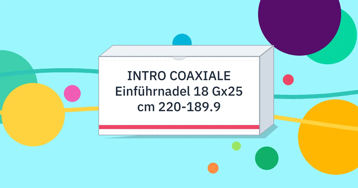 Symbolbild: Packung mit der Aufschrift INTRO COAXIALE Einführnadel 18 Gx25 cm 220-189.9 (PZN 16946305) – Verfügbarkeit und Bezug in Apotheken in Frankfurt am Main