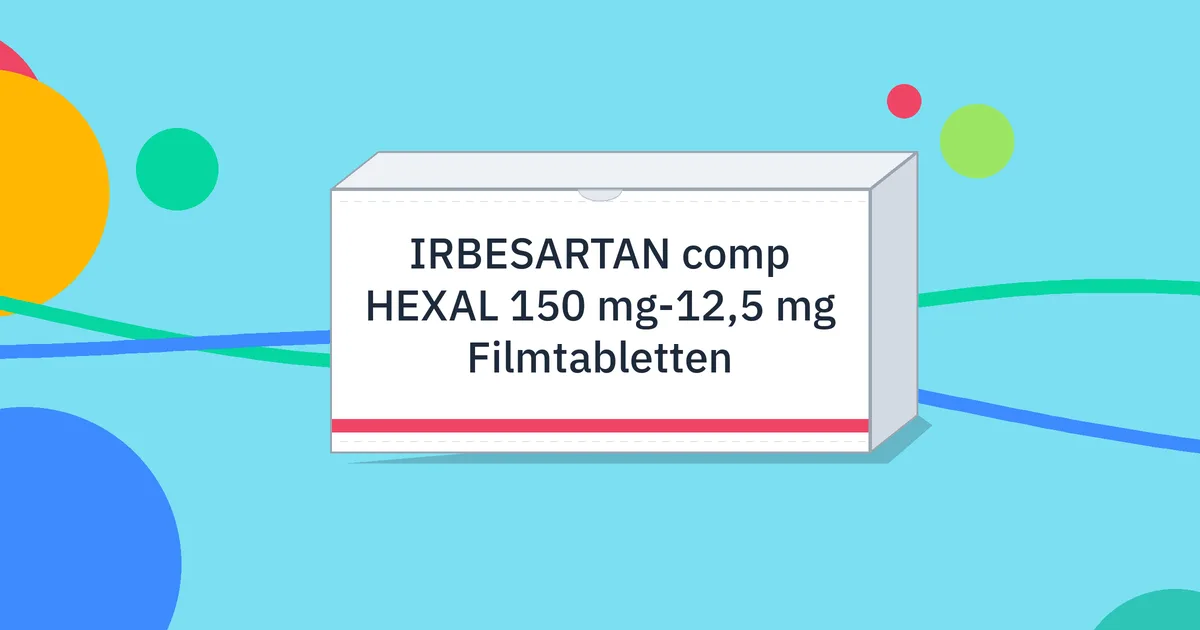 Symbolbild: Packung mit der Aufschrift IRBESARTAN comp HEXAL 150 mg-12,5 mg Filmtabletten (PZN 09672020) – Verfügbarkeit und Bezug in Apotheken in Frankfurt am Main