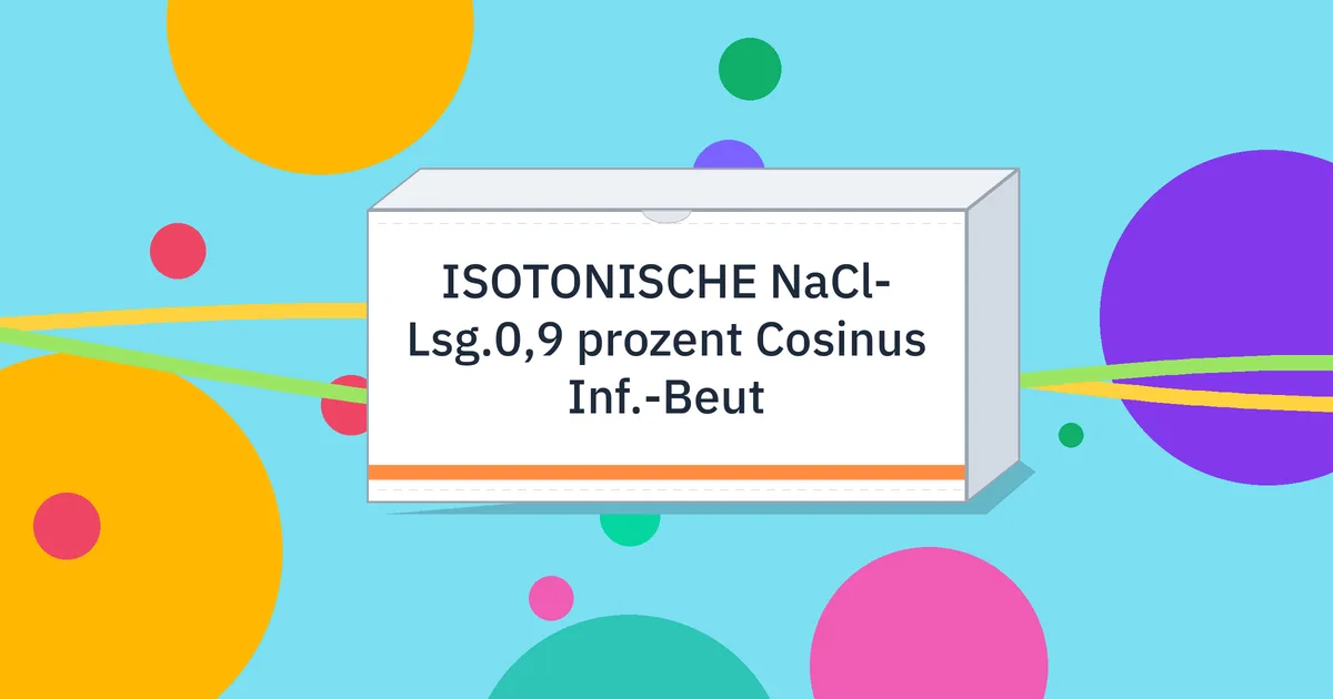 Symbolbild: Packung mit der Aufschrift ISOTONISCHE NaCl-Lsg.0,9 prozent Cosinus Inf.-Beut (PZN 17575704) – Verfügbarkeit und Bezug in Apotheken in Frankfurt am Main
