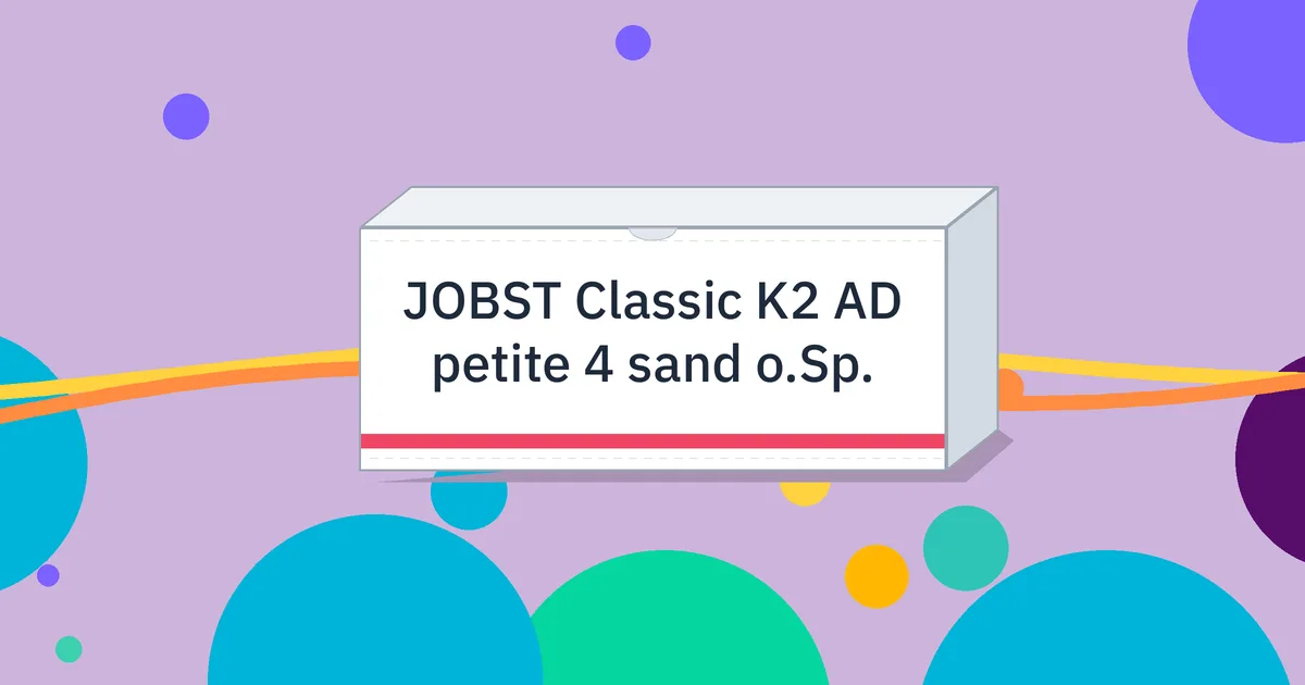 Symbolbild: Packung mit der Aufschrift JOBST Classic K2 AD petite 4 sand o.Sp. (PZN 10726324) – Verfügbarkeit und Bezug in Apotheken in Frankfurt am Main