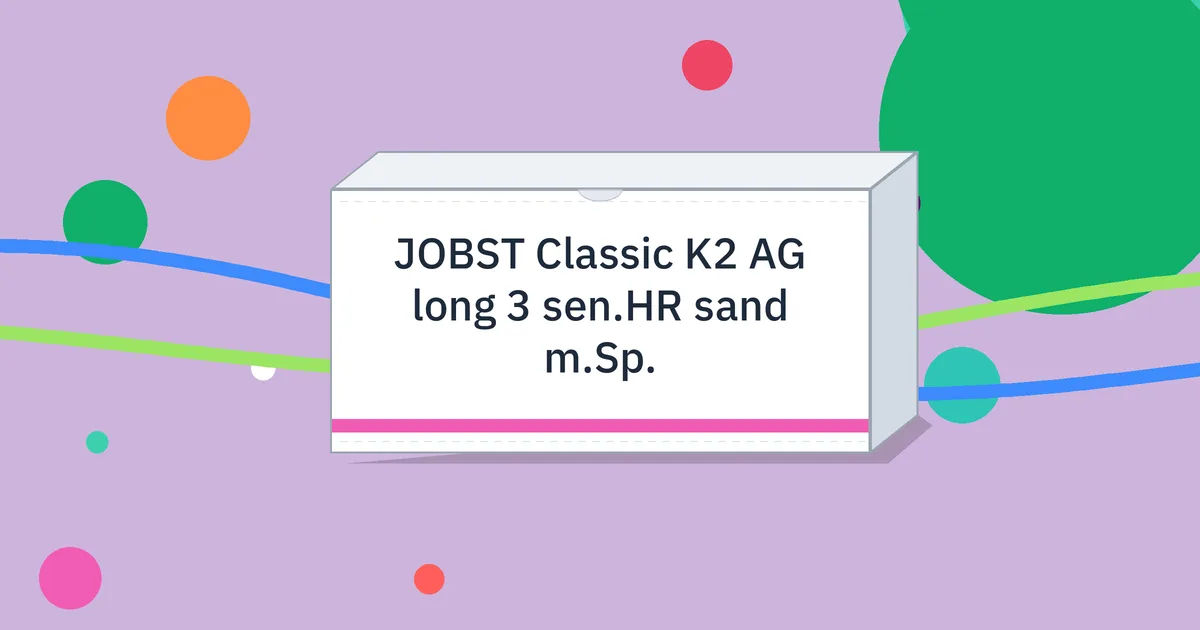 Symbolbild: Packung mit der Aufschrift JOBST Classic K2 AG long 3 sen.HR sand m.Sp. (PZN 17959178) – Verfügbarkeit und Bezug in Apotheken in Frankfurt am Main