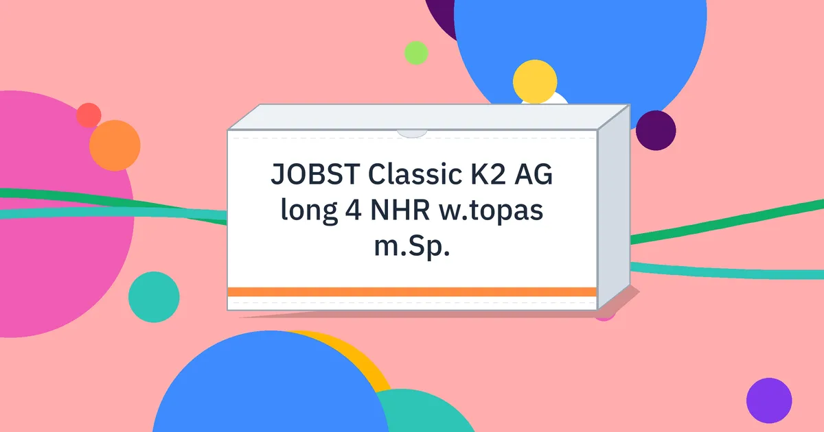 Symbolbild: Packung mit der Aufschrift JOBST Classic K2 AG long 4 NHR w.topas m.Sp. (PZN 13062534) – Verfügbarkeit und Bezug in Apotheken in Frankfurt am Main