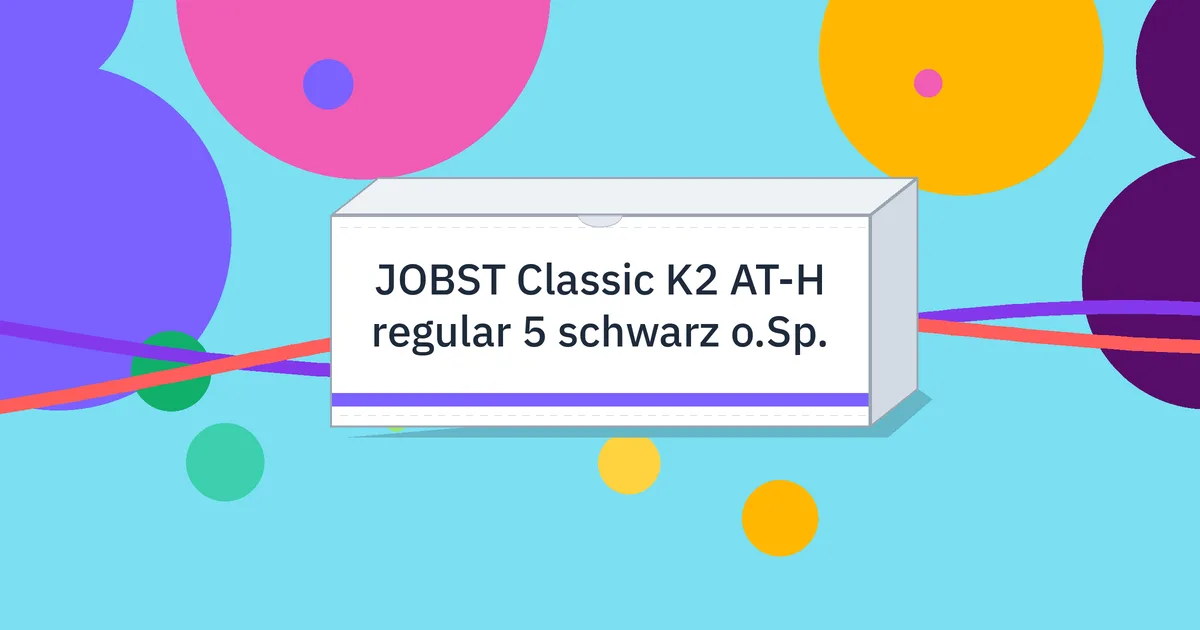 Symbolbild: Packung mit der Aufschrift JOBST Classic K2 AT-H regular 5 schwarz o.Sp. (PZN 10729067) – Verfügbarkeit und Bezug in Apotheken in Frankfurt am Main