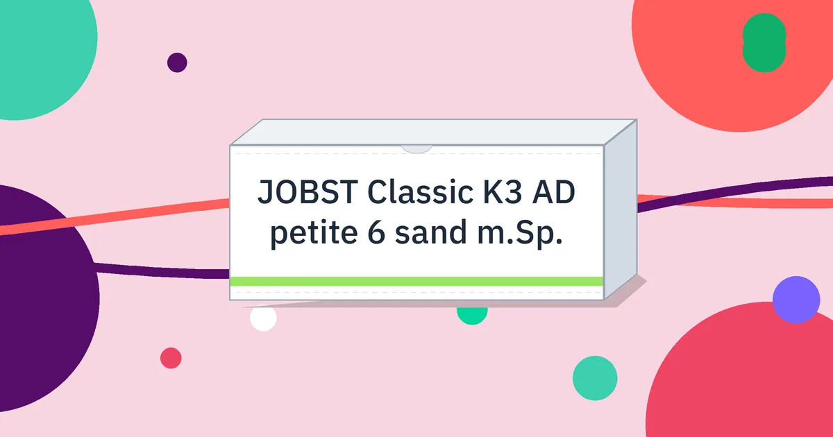 Symbolbild: Packung mit der Aufschrift JOBST Classic K3 AD petite 6 sand m.Sp. (PZN 13070143) – Verfügbarkeit und Bezug in Apotheken in Frankfurt am Main