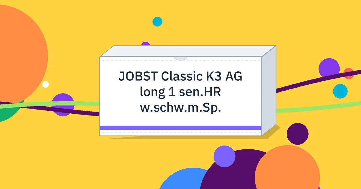 Symbolbild: Packung mit der Aufschrift JOBST Classic K3 AG long 1 sen.HR w.schw.m.Sp. (PZN 17958658) – Verfügbarkeit und Bezug in Apotheken in Frankfurt am Main