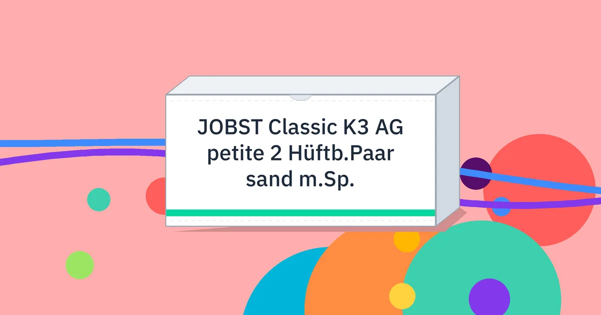 Symbolbild: Packung mit der Aufschrift JOBST Classic K3 AG petite 2 Hüftb.Paar sand m.Sp. (PZN 13074632) – Verfügbarkeit und Bezug in Apotheken in Frankfurt am Main
