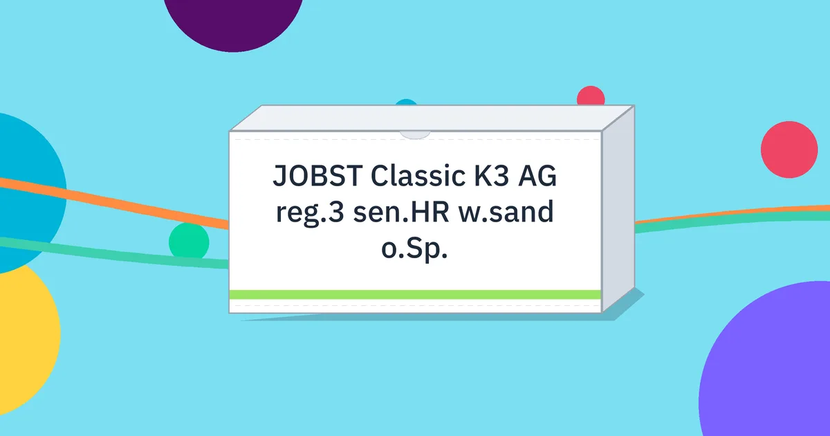 Symbolbild: Packung mit der Aufschrift JOBST Classic K3 AG reg.3 sen.HR w.sand o.Sp. (PZN 17957593) – Verfügbarkeit und Bezug in Apotheken in Frankfurt am Main