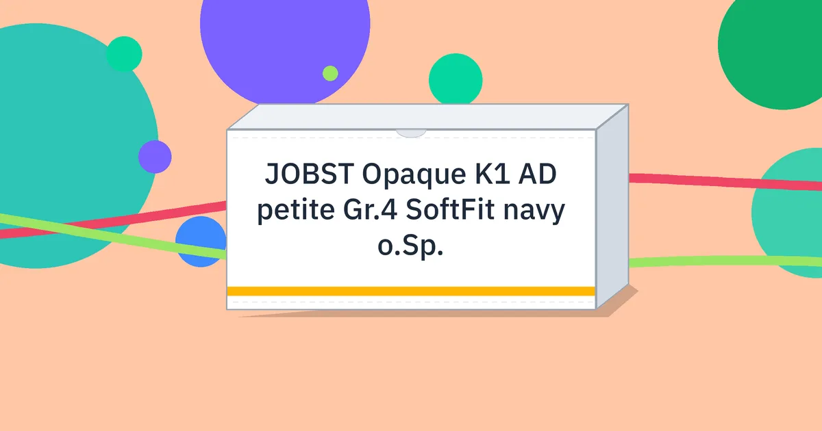 Symbolbild: Packung mit der Aufschrift JOBST Opaque K1 AD petite Gr.4 SoftFit navy o.Sp. (PZN 13080555) – Verfügbarkeit und Bezug in Apotheken in Frankfurt am Main