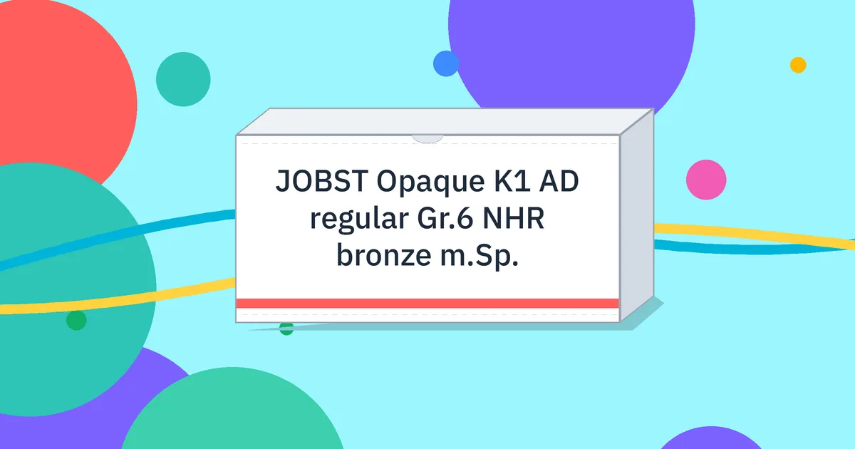 Symbolbild: Packung mit der Aufschrift JOBST Opaque K1 AD regular Gr.6 NHR bronze m.Sp. (PZN 13081135) – Verfügbarkeit und Bezug in Apotheken in Frankfurt am Main