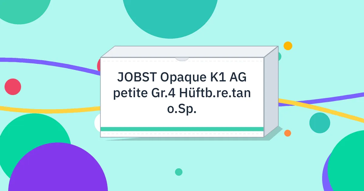 Symbolbild: Packung mit der Aufschrift JOBST Opaque K1 AG petite Gr.4 Hüftb.re.tan o.Sp. (PZN 16273579) – Verfügbarkeit und Bezug in Apotheken in Frankfurt am Main