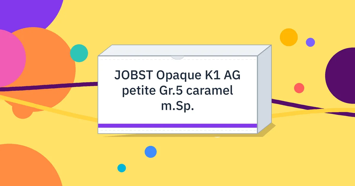 Symbolbild: Packung mit der Aufschrift JOBST Opaque K1 AG petite Gr.5 caramel m.Sp. (PZN 13083387) – Verfügbarkeit und Bezug in Apotheken in Frankfurt am Main