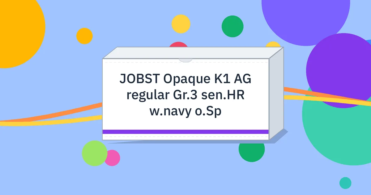 Symbolbild: Packung mit der Aufschrift JOBST Opaque K1 AG regular Gr.3 sen.HR w.navy o.Sp (PZN 13096378) – Verfügbarkeit und Bezug in Apotheken in Frankfurt am Main