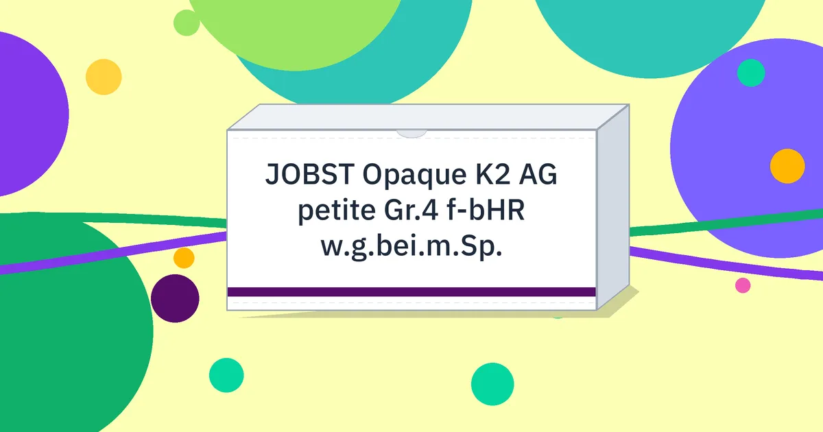 Symbolbild: Packung mit der Aufschrift JOBST Opaque K2 AG petite Gr.4 f-bHR w.g.bei.m.Sp. (PZN 16284028) – Verfügbarkeit und Bezug in Apotheken in Frankfurt am Main