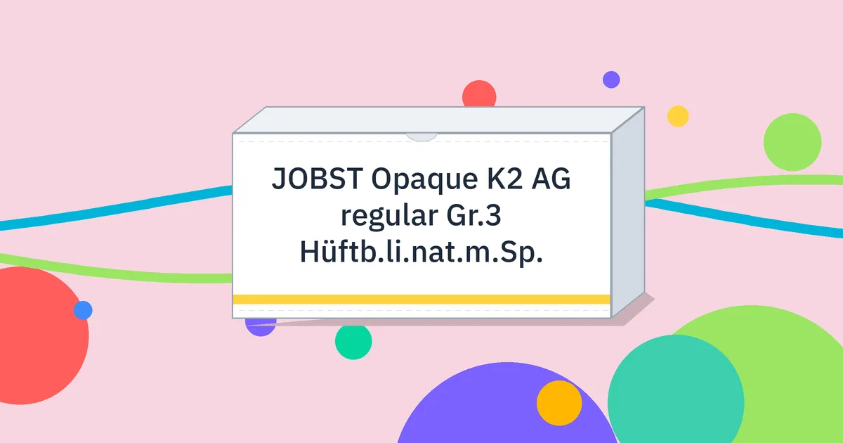 Symbolbild: Packung mit der Aufschrift JOBST Opaque K2 AG regular Gr.3 Hüftb.li.nat.m.Sp. (PZN 13115874) – Verfügbarkeit und Bezug in Apotheken in Frankfurt am Main