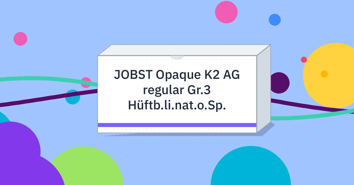 Symbolbild: Packung mit der Aufschrift JOBST Opaque K2 AG regular Gr.3 Hüftb.li.nat.o.Sp. (PZN 13116218) – Verfügbarkeit und Bezug in Apotheken in Frankfurt am Main